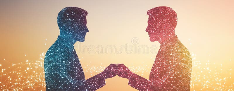 Abstract Connection between Two Silhouetted Figures with Lights Stock ...