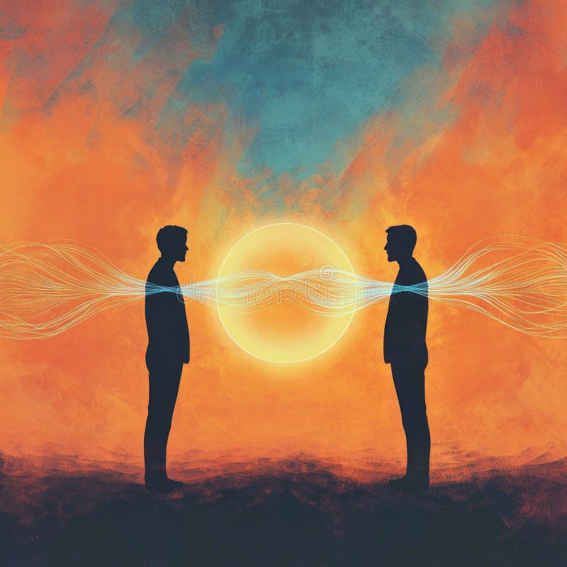 Abstract Connection between Two Silhouettes with Vibrant Energy Flowing ...