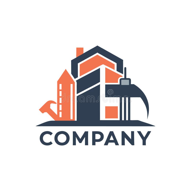Abstract Construction Company Logo Featuring Tools and Building Shapes ...