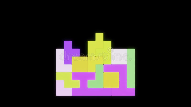 Abstract Construction Game of Falling Colorful Tiles on a Black ...