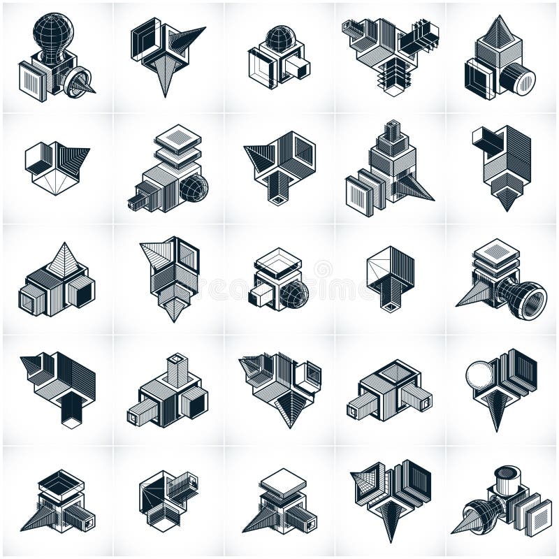 Abstract Construction Isometric Designs Collection, Vector Set. Stock ...