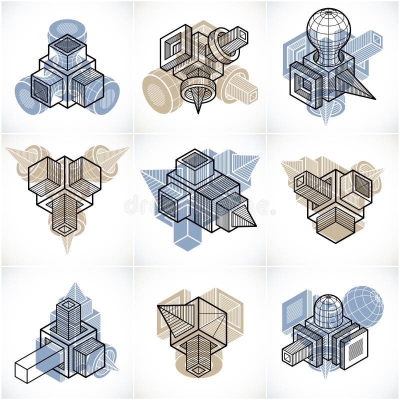 Abstract Construction Isometric Designs Collection, Vector Set. Stock ...