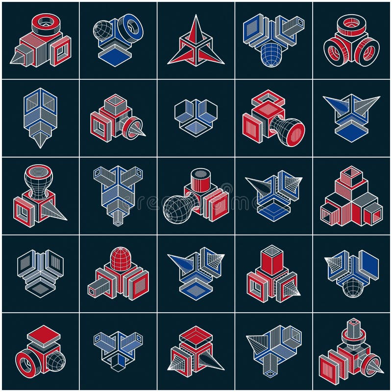 Abstract Construction Isometric Designs Collection, Vector Set. Stock ...