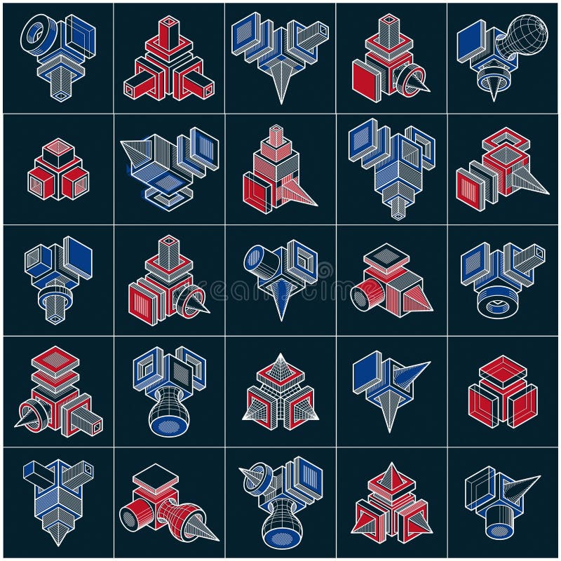 Abstract Construction Isometric Designs, Vector Set. Stock Vector ...