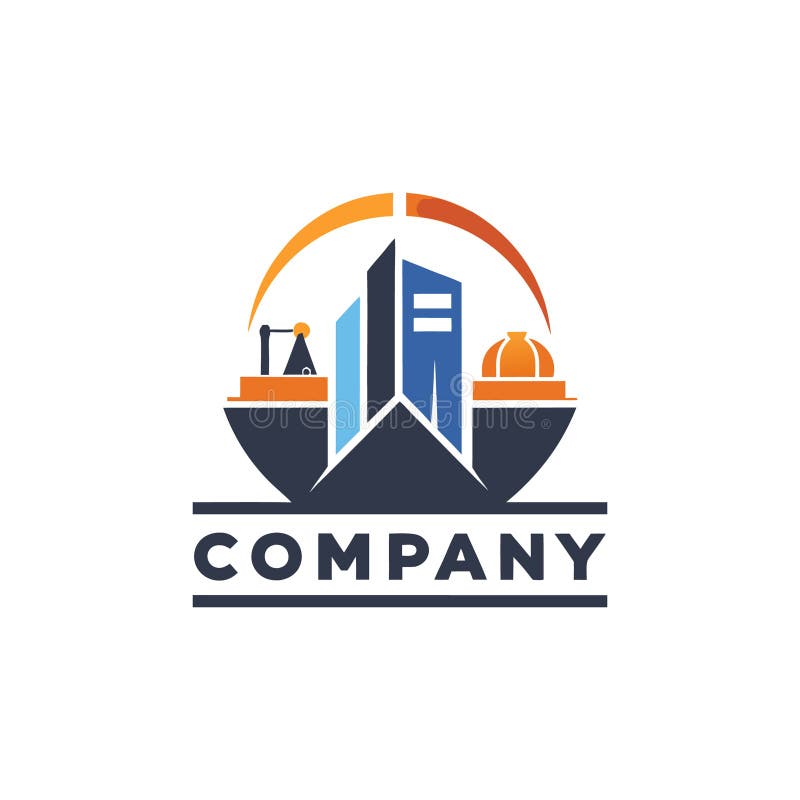 Abstract Construction Logo Featuring Buildings and Industrial Elements ...