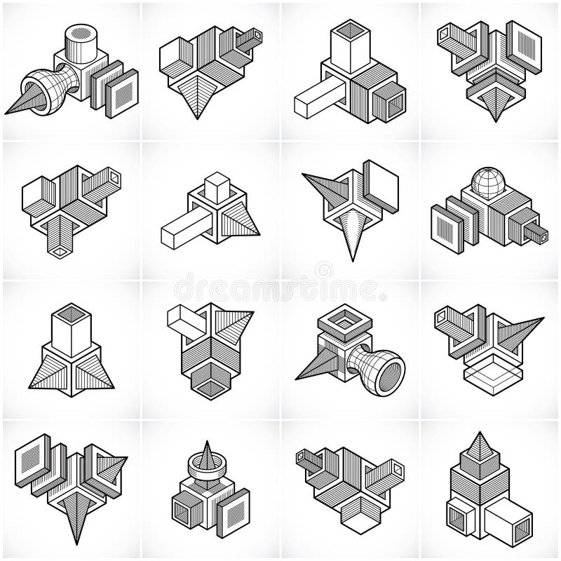 Abstract Constructions Vector Set, Dimensional Designs Stock Vector ...
