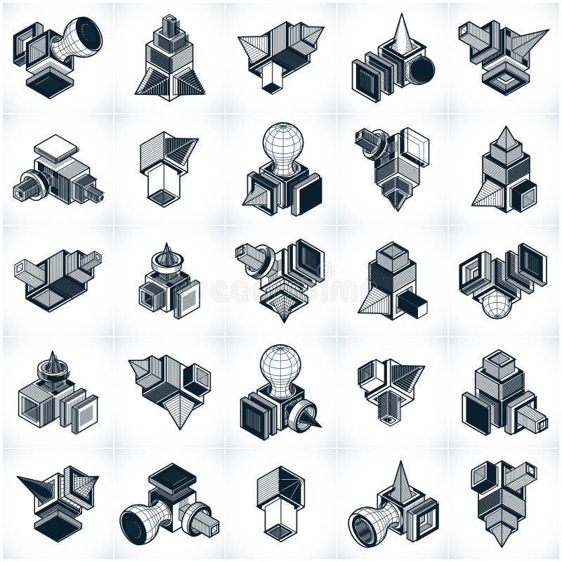 Abstract Constructions Vector Set, Dimensional Designs Collection Stock ...
