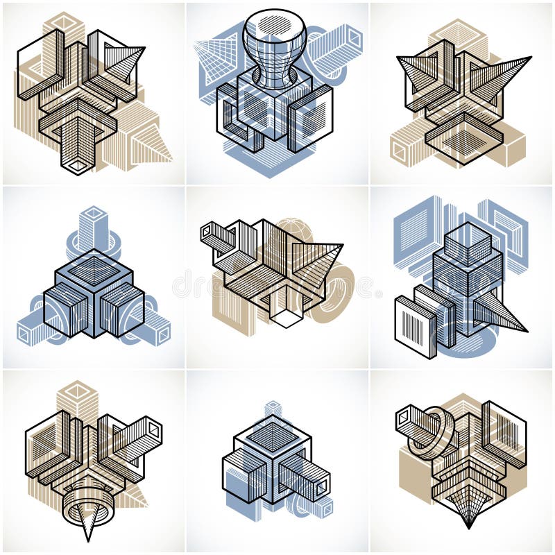 Abstract Constructions Vector Set, Dimensional Designs Stock Vector ...