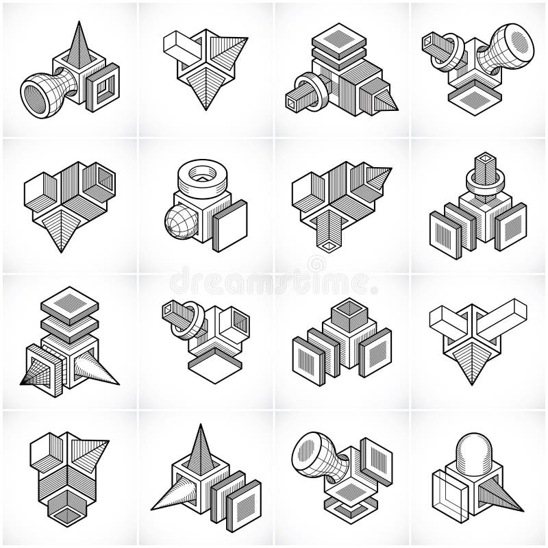 Abstract Constructions Vector Set, Dimensional Designs Collection Stock ...