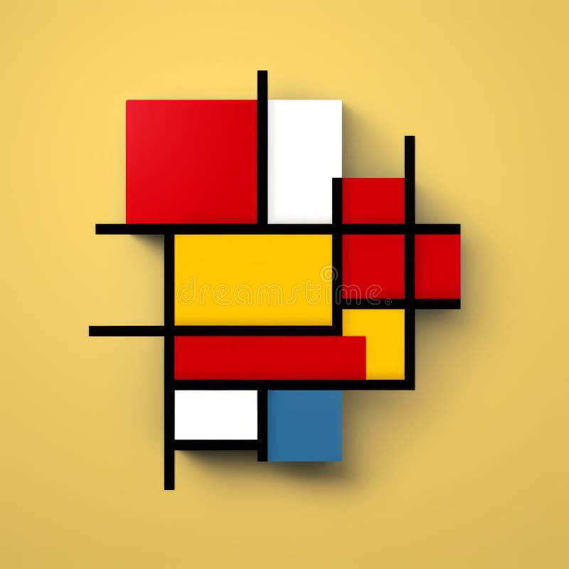 Geometric Balance: Red, Yellow, and Blue Art on Yellow Background Stock ...