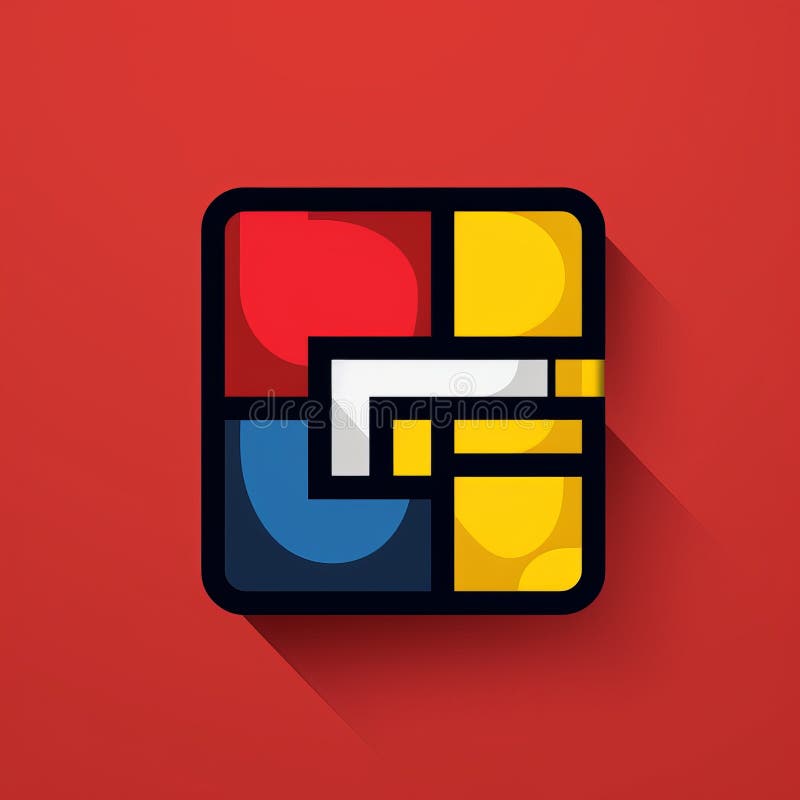 Colorful Red Square Icon in Modern Cubism Style Stock Illustration ...