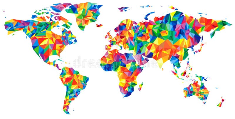 Abstract Continents World Map from Triangles. Origami Style Stock ...