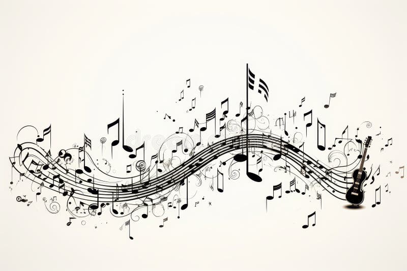 Abstract Continuous Line Art Vector Sketch of Music Notes for a ...