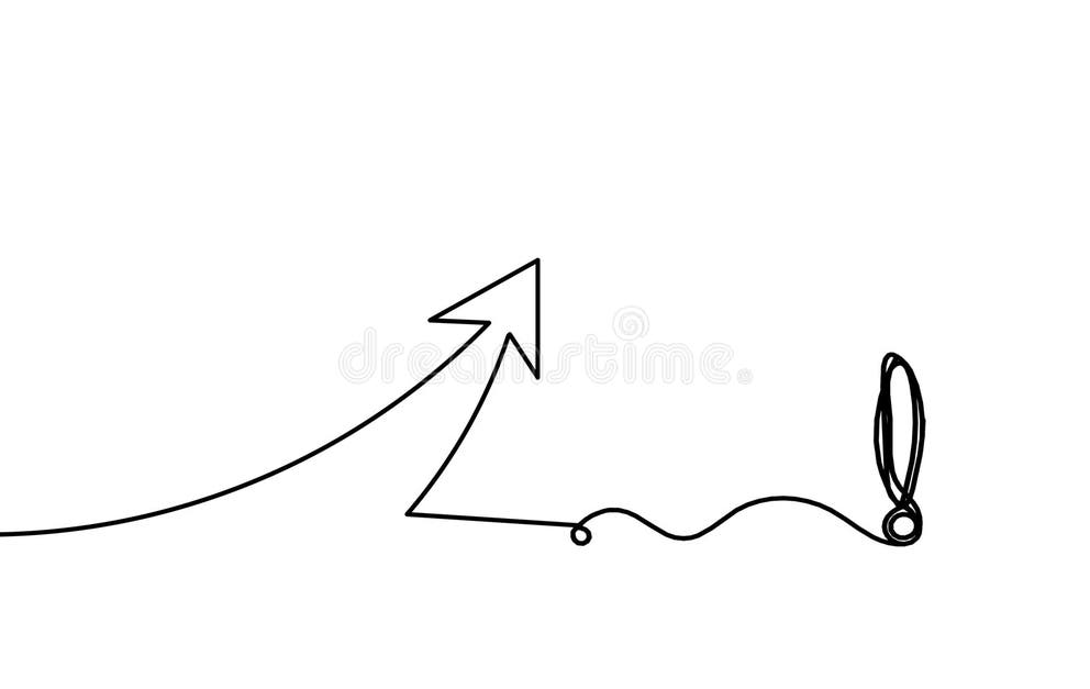 Abstract Continuous Lines Arrows with Exclamation Mark Drawing on White ...