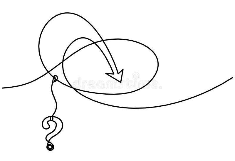 Abstract Continuous Lines Arrows with Question Mark Drawing on White ...