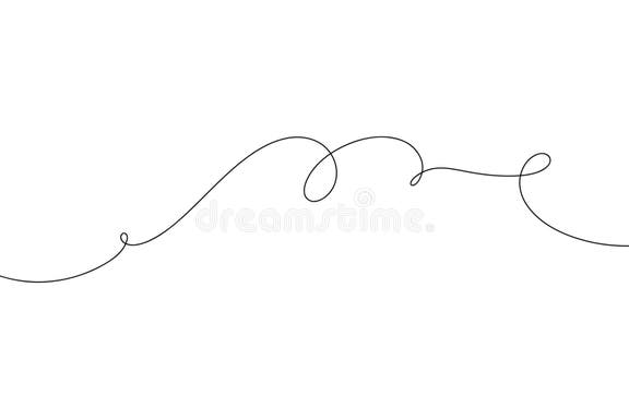 Abstract Continuous Thin Rope Line with Curlicues, Bends on a White ...