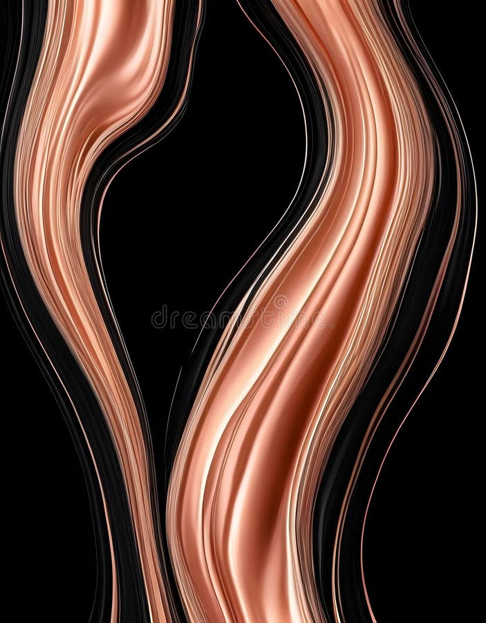 Abstract Copper Liquid Flow on Black Background - Metallic Wave Art ...