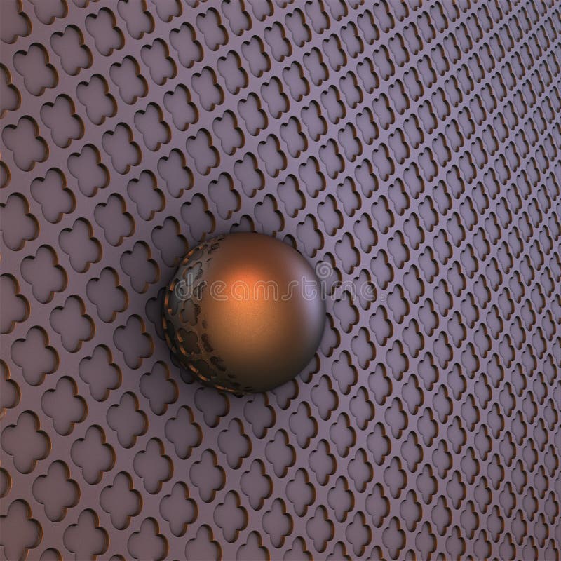 Abstract Copper Sphere on the Dark Brown Patterned Plane Surface. 3d ...