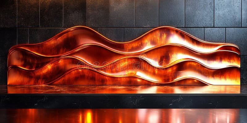 Abstract Copper Wave Panel Modern Design Background 3D Red Art Gold ...