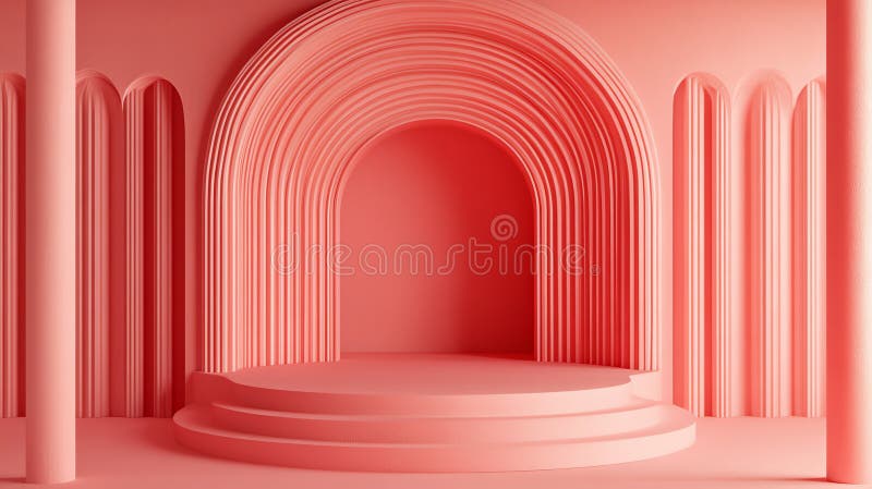 Abstract Coral Archways: Minimalist Stage Design with Elegant Steps and ...