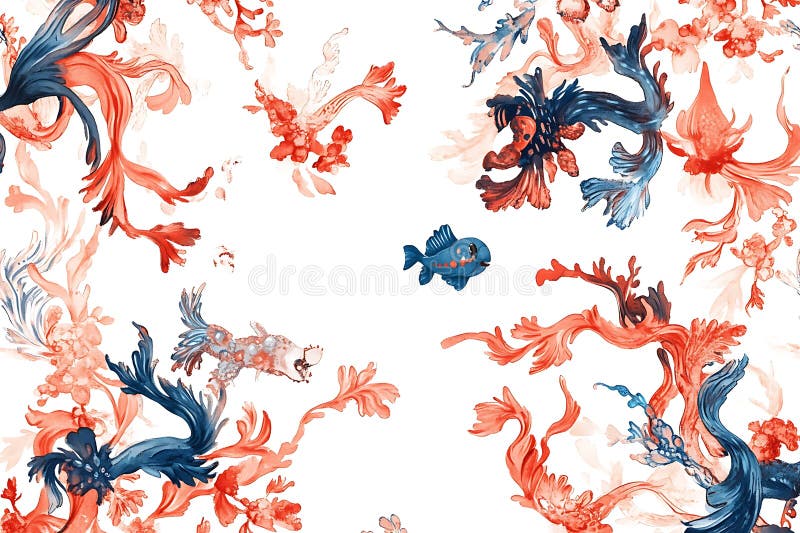 Abstract Coral Reef Pattern with Fish Stock Illustration - Illustration ...
