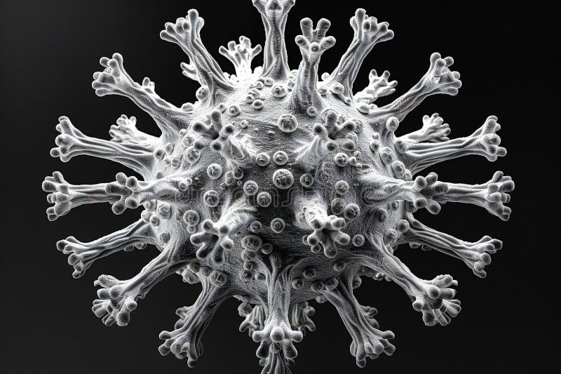 Of an Abstract Coronavirus on a Black Background in Grayscale. the ...