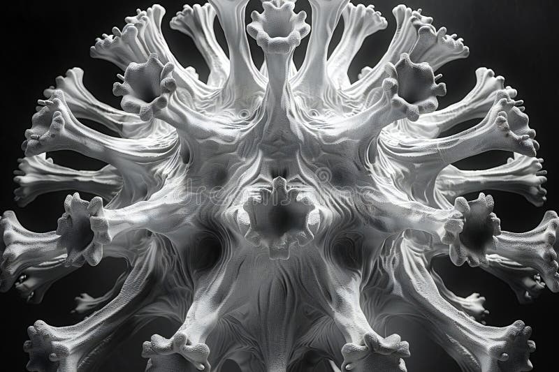 Of an Abstract Coronavirus on a Black Background in Grayscale. the ...