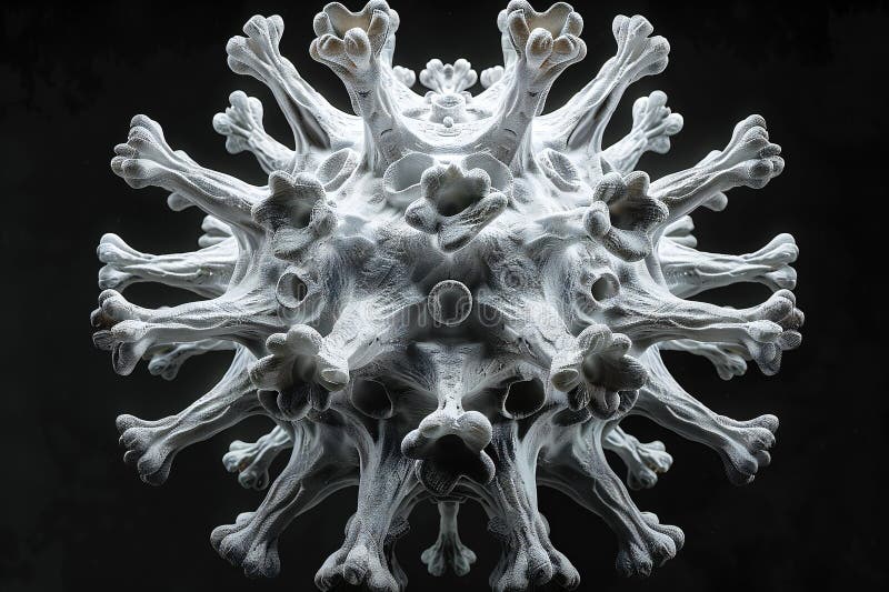 Of an Abstract Coronavirus on a Black Background in Grayscale. the ...
