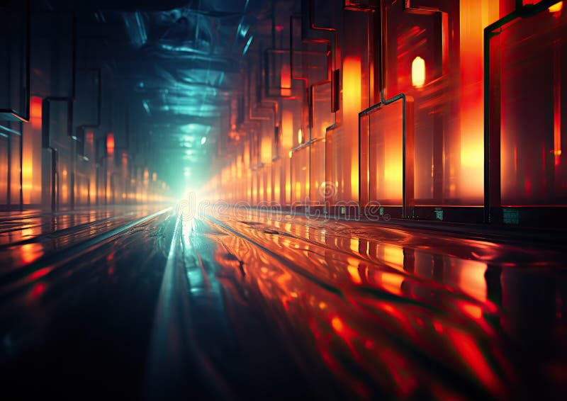 Abstract Corridor with Bright Lights. Generative AI Stock Illustration ...