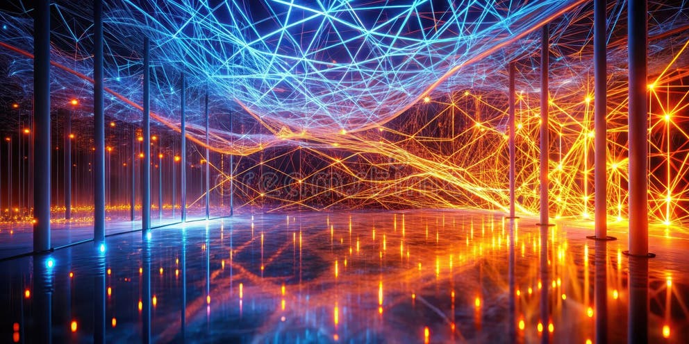 Abstract Corridor of Interconnected Luminous Nodes and Pathways ...