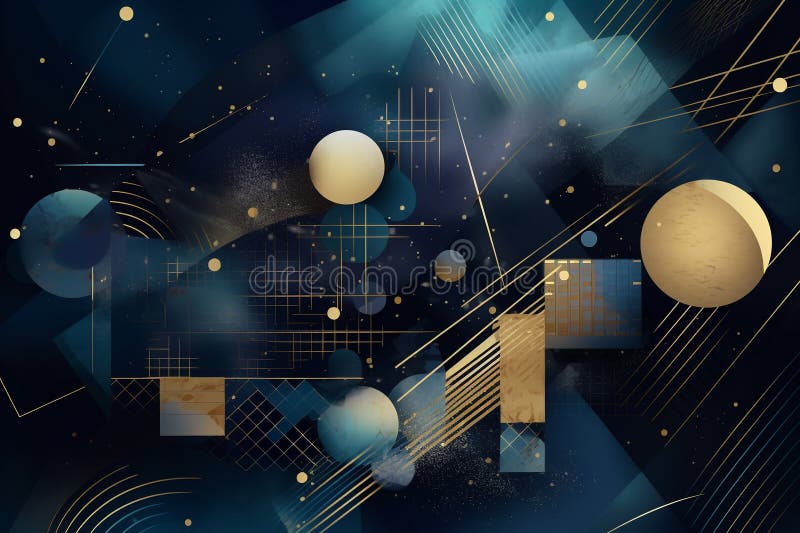 Abstract Cosmic Background with Golden and Blue Object Stock ...