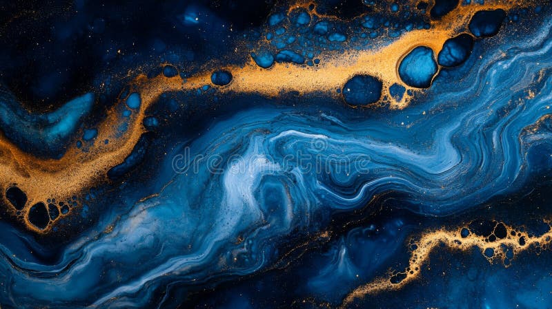 Abstract Cosmic Blue and Gold Galaxy Stock Illustration - Illustration ...