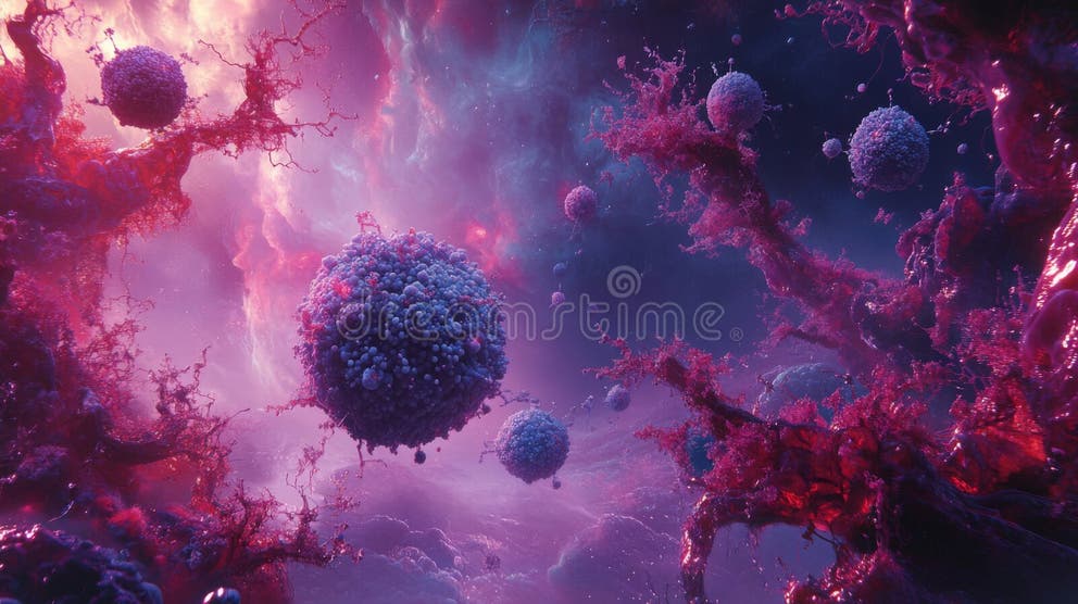 Abstract Cosmic Cellular Structures Pink Purple Nebula Stock ...
