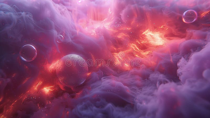 Abstract Cosmic Clouds with Floating Spheres Stock Illustration ...