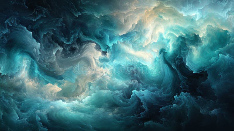 Abstract Cosmic Cloudscape: Teal Blue Swirling Nebula Stock ...
