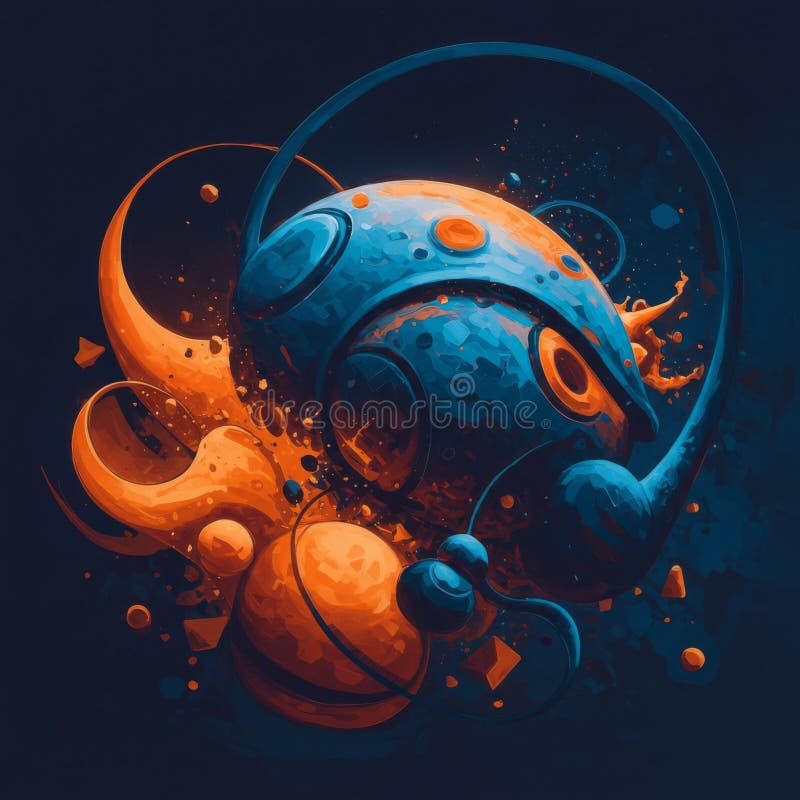 Abstract Cosmic Collision of Blue and Orange Planets Stock Illustration ...