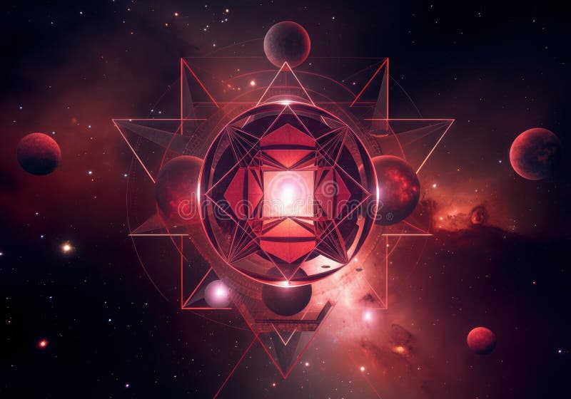 Abstract Cosmic Design Featuring Geometric Shapes and Celestial ...
