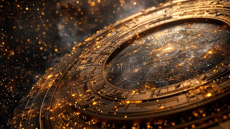 Abstract Cosmic Design Featuring Golden Patterns and Space Elements at ...