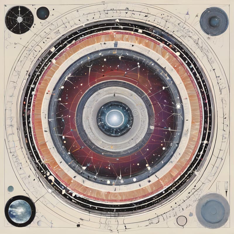 Abstract Cosmic Diagram with Concentric Celestial Patterns Stock Photo ...