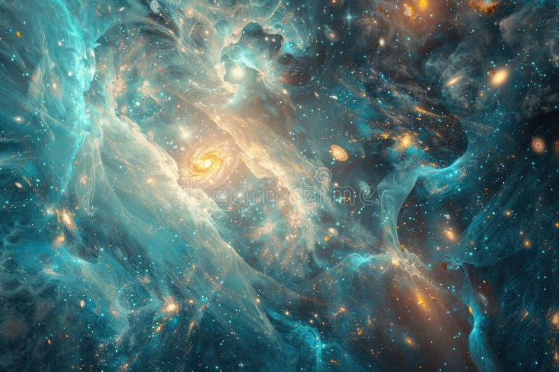 Abstract Cosmic Dust and Gas Clouds in Deep Space with Spiral Galaxy ...