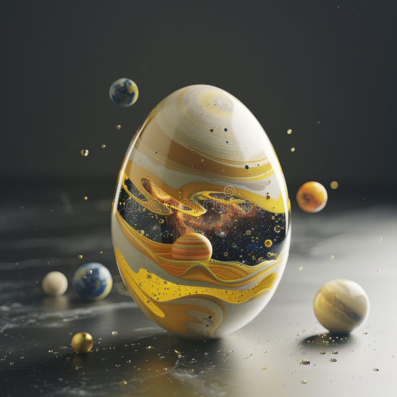 Abstract Cosmic Egg with Planets and Stars Stock Illustration ...