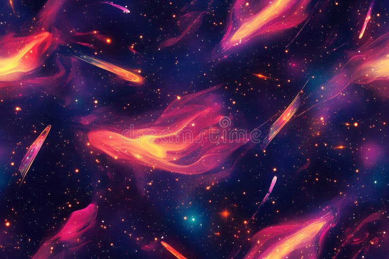 Abstract Cosmic Elements Like Shooting Stars and Nebulae in a Repeating ...