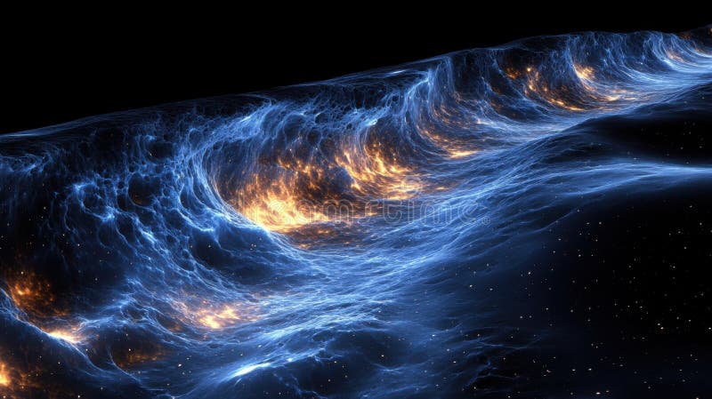 Abstract Cosmic Energy Flow with Glowing Blue and Orange Particles on ...