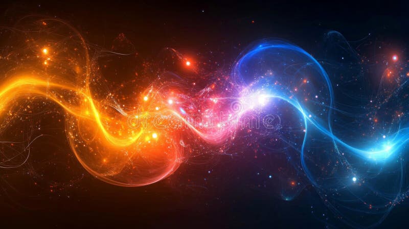 Abstract Cosmic Energy with Intertwined Red, Orange, and Blue Glowing ...