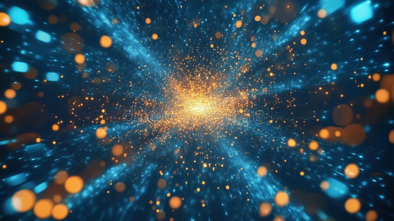 Abstract Cosmic Explosion with Glowing Particles, Blue and Orange ...