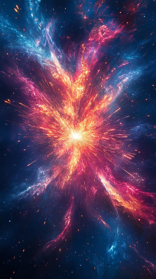 Abstract Cosmic Explosion with Glowing Particles and Nebulae Stock ...