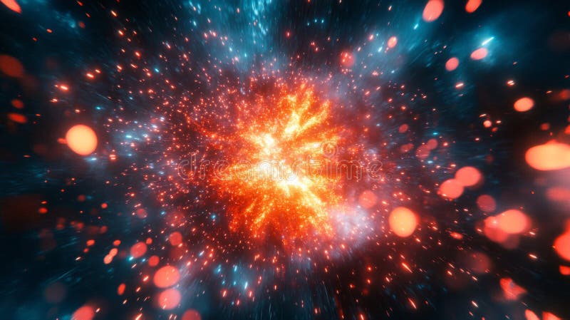 Abstract Cosmic Explosion of Red and Blue Sparks Stock Illustration ...