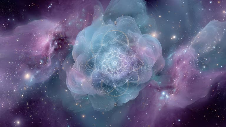 Abstract Cosmic Flower Amongst Galactic Nebula with Geometric Patterns ...