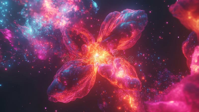 Abstract Cosmic Flower with Glowing Particles Stock Illustration ...