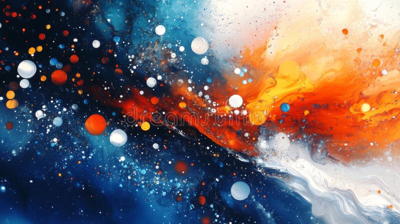 Abstract Cosmic Fluid Art with Blue Orange and White Stock Illustration ...